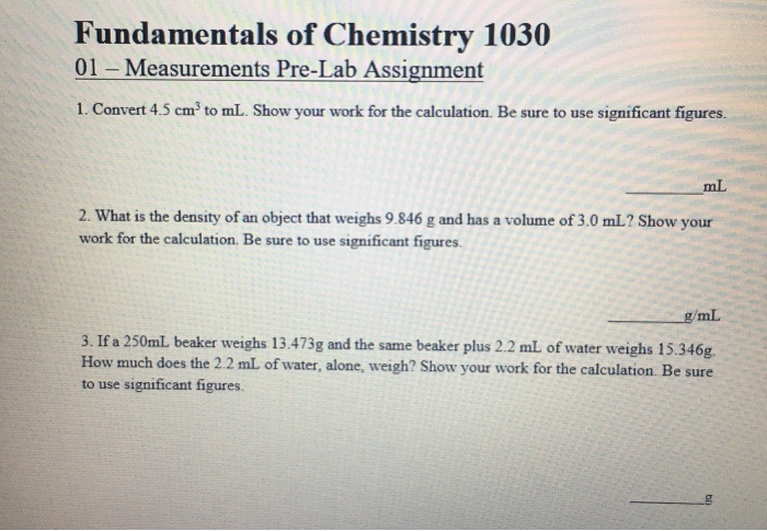 Solved Fundamentals of Chemistry 1030 01 - Measurements | Chegg.com