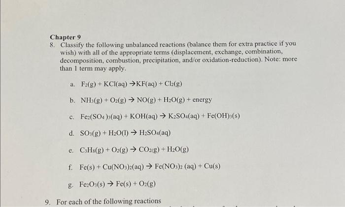 Solved Chapter 9 8. Classify the following unbalanced | Chegg.com