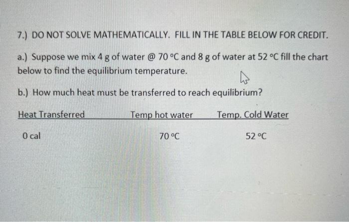 Solved 7.) DO NOT SOLVE MATHEMATICALLY. FILL IN THE TABLE | Chegg.com