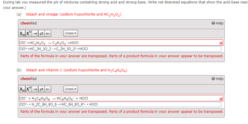 Solved During lab you measured the pH of mixtures containing | Chegg.com