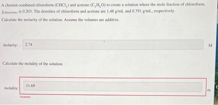 Solved A chemist combined chloroform (CHCl3) and acetone | Chegg.com