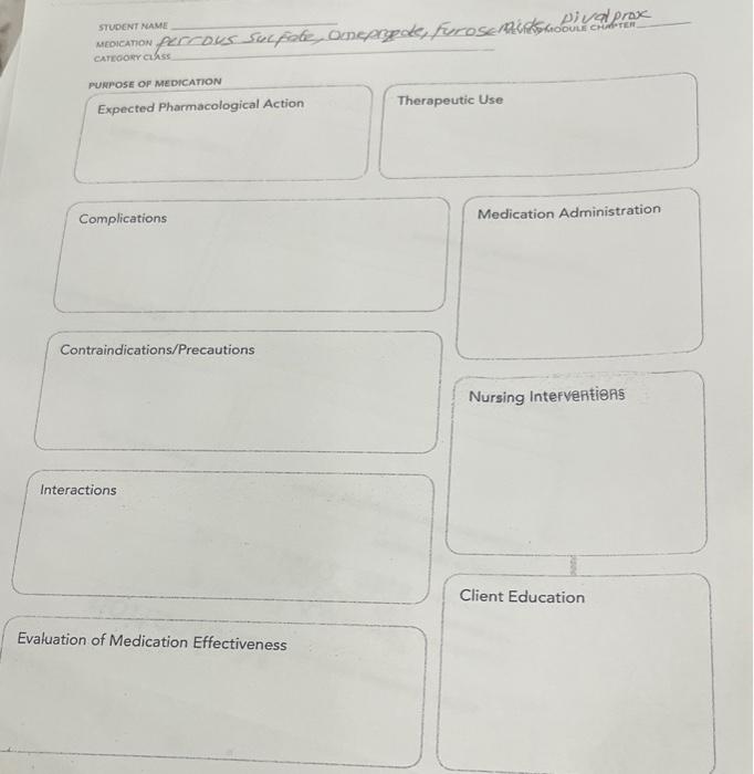 Solved STUDENT NAME carrookrcuss PUMPOSE OP MEDCATION | Chegg.com