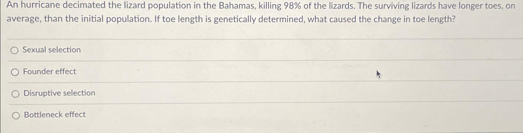 Solved An Hurricane Decimated The Lizard Population In The