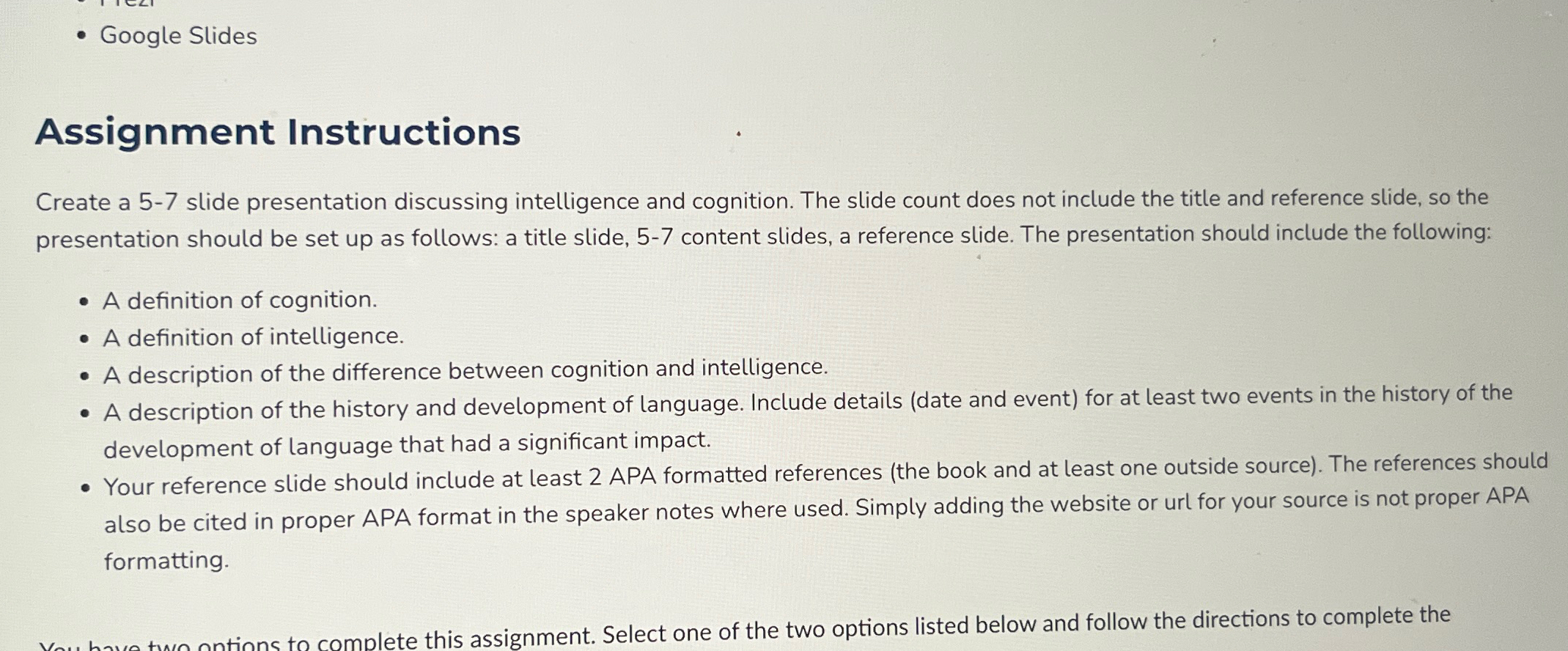 Solved Google SlidesAssignment InstructionsCreate a 5-7 | Chegg.com