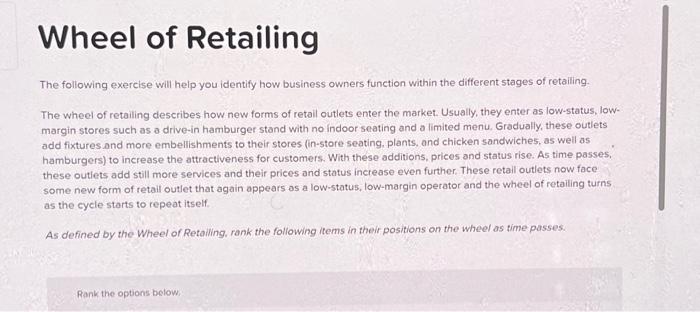 Solved Wheel of Retailing The following exercise will help | Chegg.com