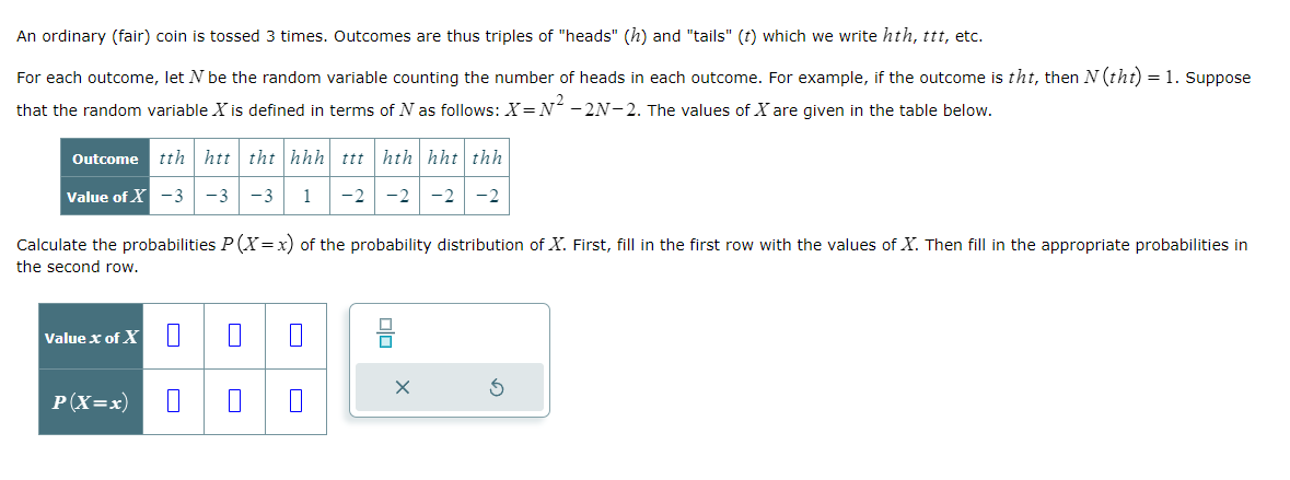Solved An ordinary (fair) ﻿coin is tossed 3 ﻿times. Outcomes | Chegg.com
