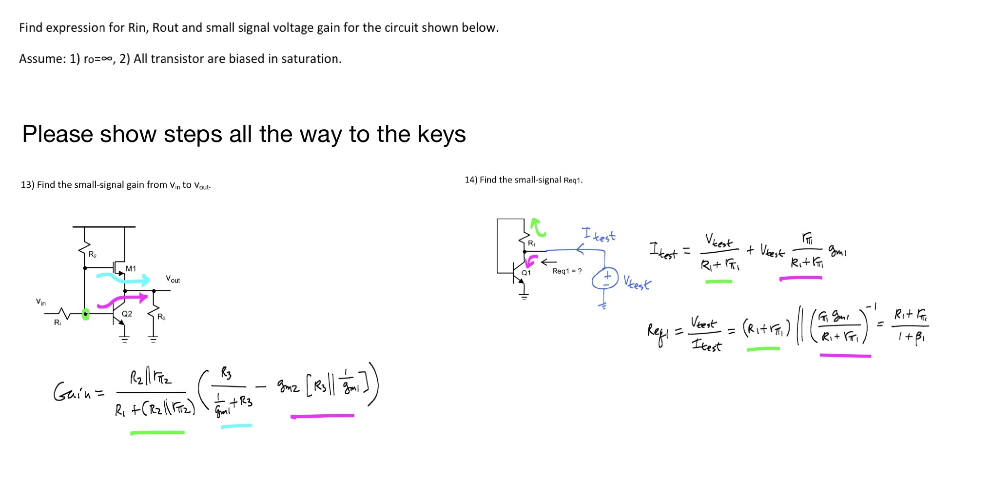 Find expression for Rin, Rout and small signal | Chegg.com