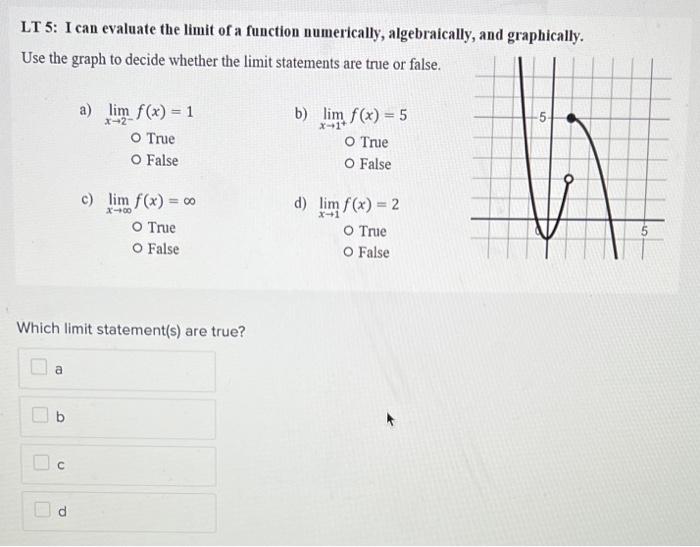 Solved Use the graph to decide whether the limit statements | Chegg.com