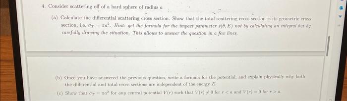 Solved 4. Consider scattering off of a hard sphere of radius | Chegg.com