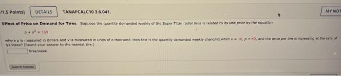 Solved tffect of Price on Demand for Tires Suppose the | Chegg.com