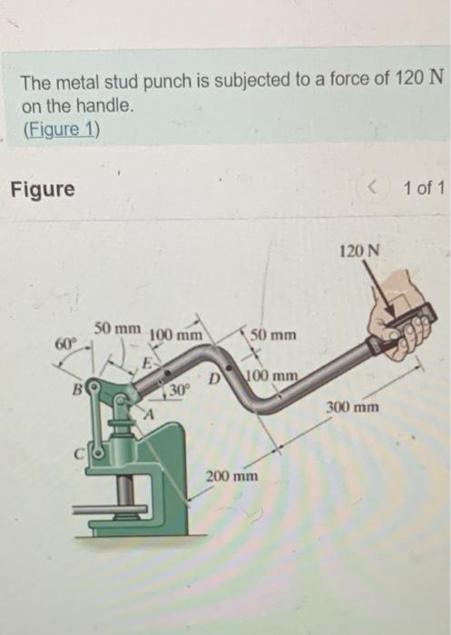 Solved The metal stud punch is subjected to a force of 120 N | Chegg.com