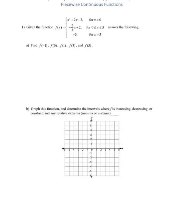 Solved Piecewise Continuous Functions x2 + 2x - 3, for x