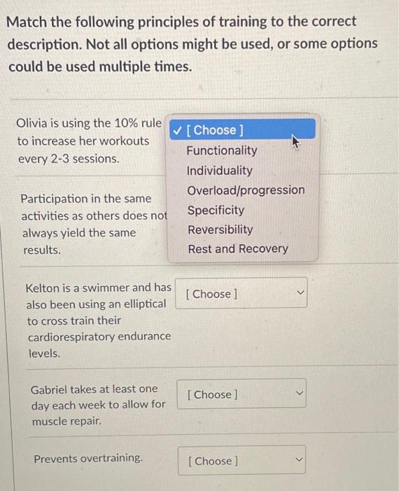 Solved Match the following principles of training to the | Chegg.com