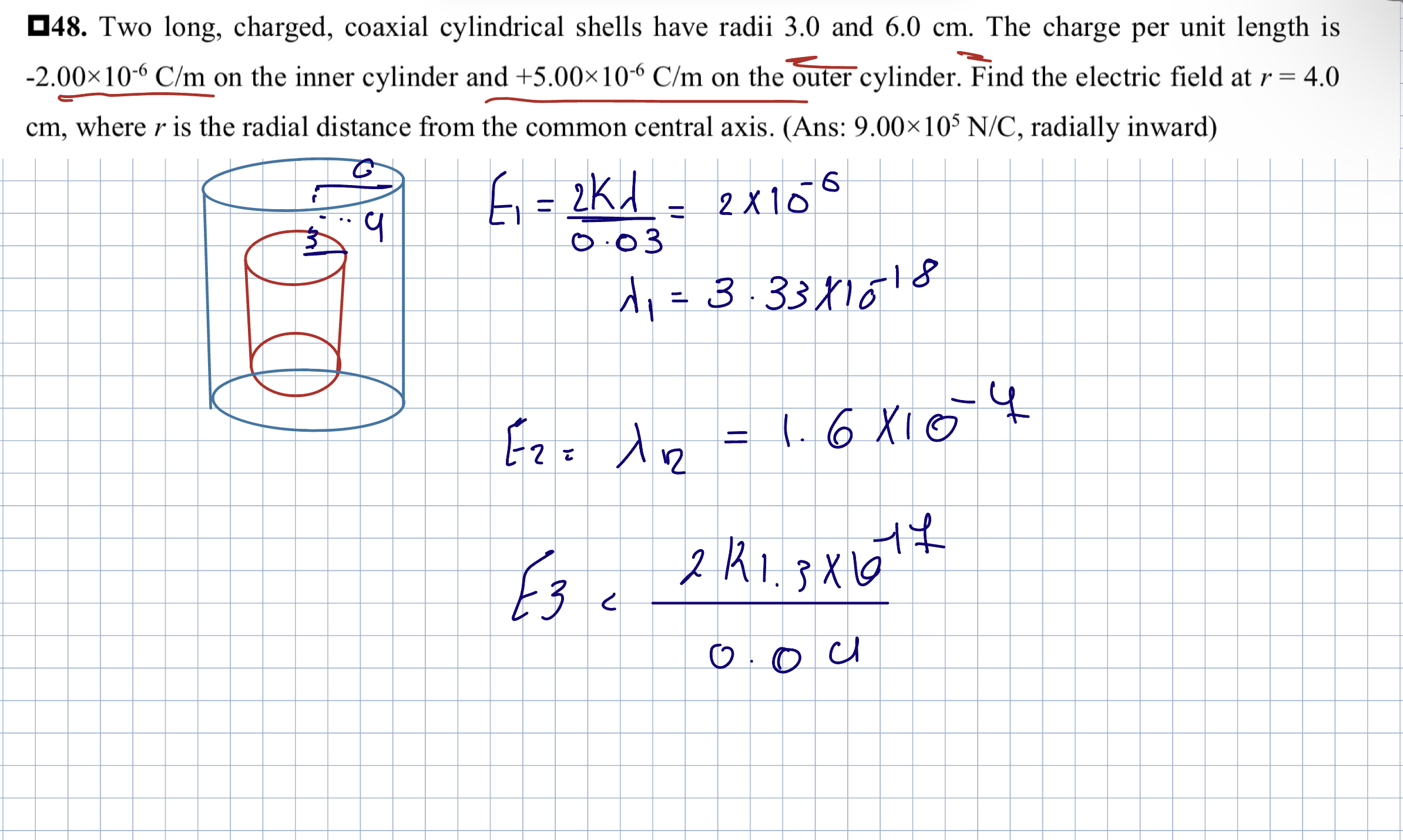 Solved Q48. ﻿Two long, charged, coaxial cylindrical shells | Chegg.com