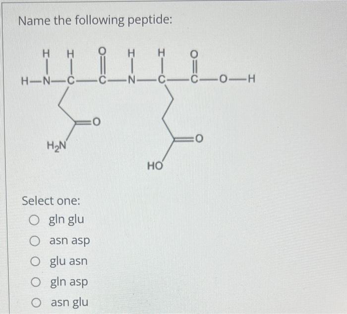 Solved Name the following peptide: Select one: gln glu asn | Chegg.com