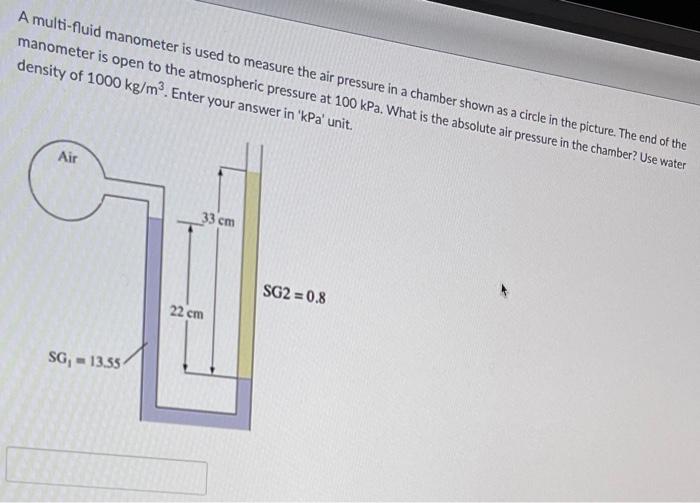 Solved A multi-fluid manometer is used to measure the air | Chegg.com