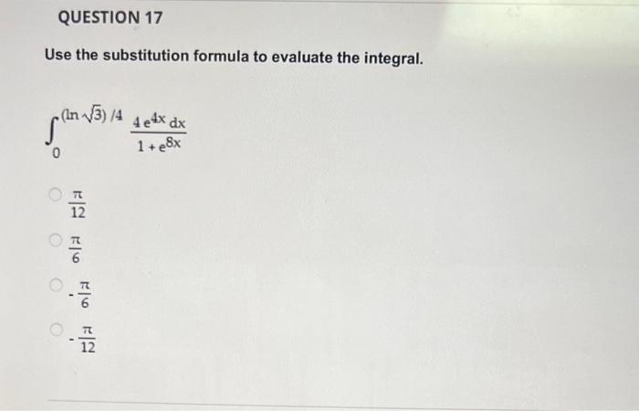 Solved Use the substitution formula to evaluate the | Chegg.com