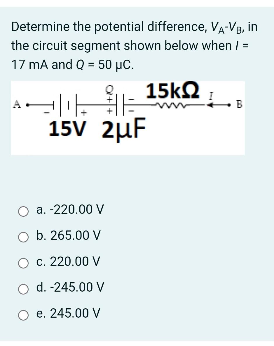 Solved Determine the potential difference, VA-VB, in the | Chegg.com