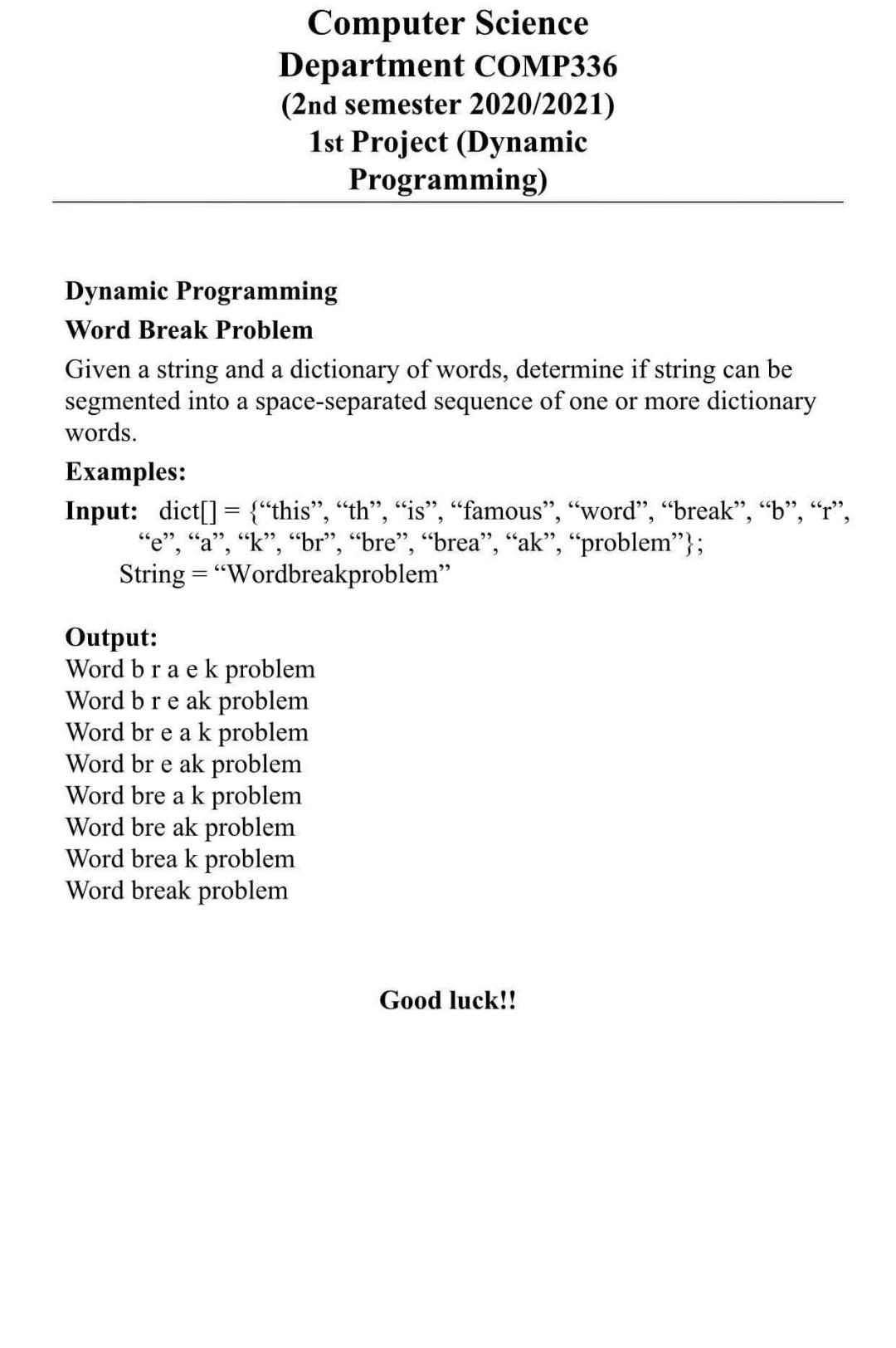 Solved Computer Science Department COMP336 (2nd semester | Chegg.com