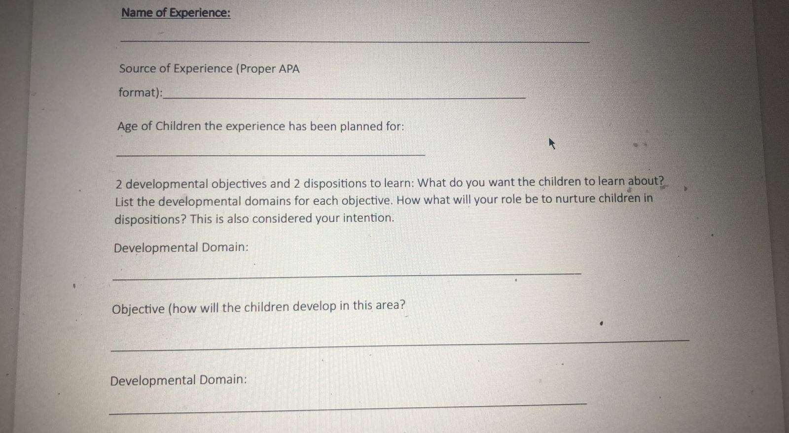 Solved Name of Experience:Source of Experience (Proper | Chegg.com
