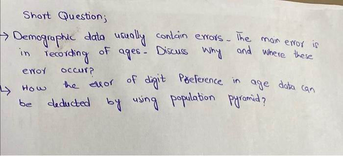 Short Question; Demographic data usually contain | Chegg.com