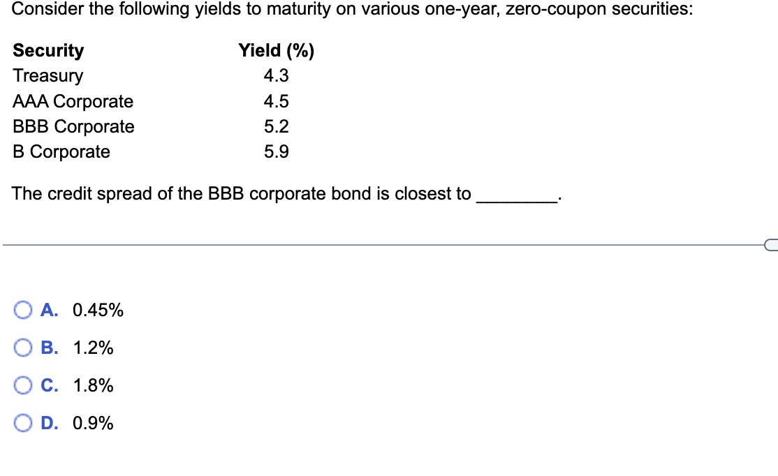 Solved Consider the following yields to maturity on various | Chegg.com