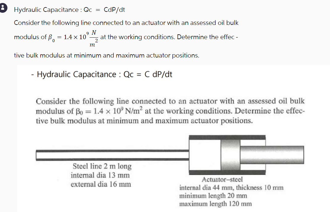 Solved Hydraulic Capacitance : Qc =CdPdtConsider the | Chegg.com