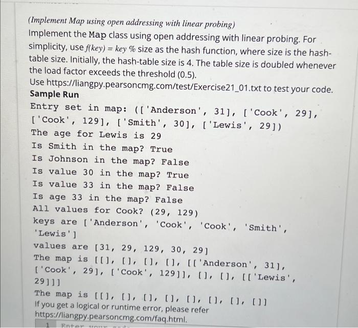 Solved (Implement Map using open addressing with linear | Chegg.com Solved (Implement Map using open addressing with linear | Chegg.com
