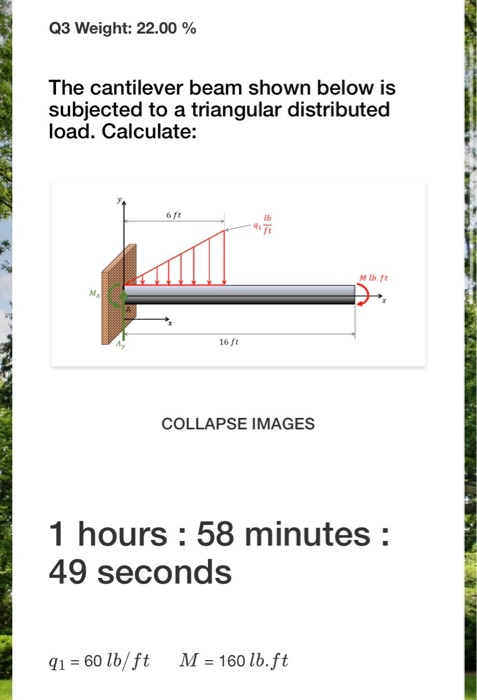 Solved Q3 Weight: 22.00% The cantilever beam shown below is | Chegg.com