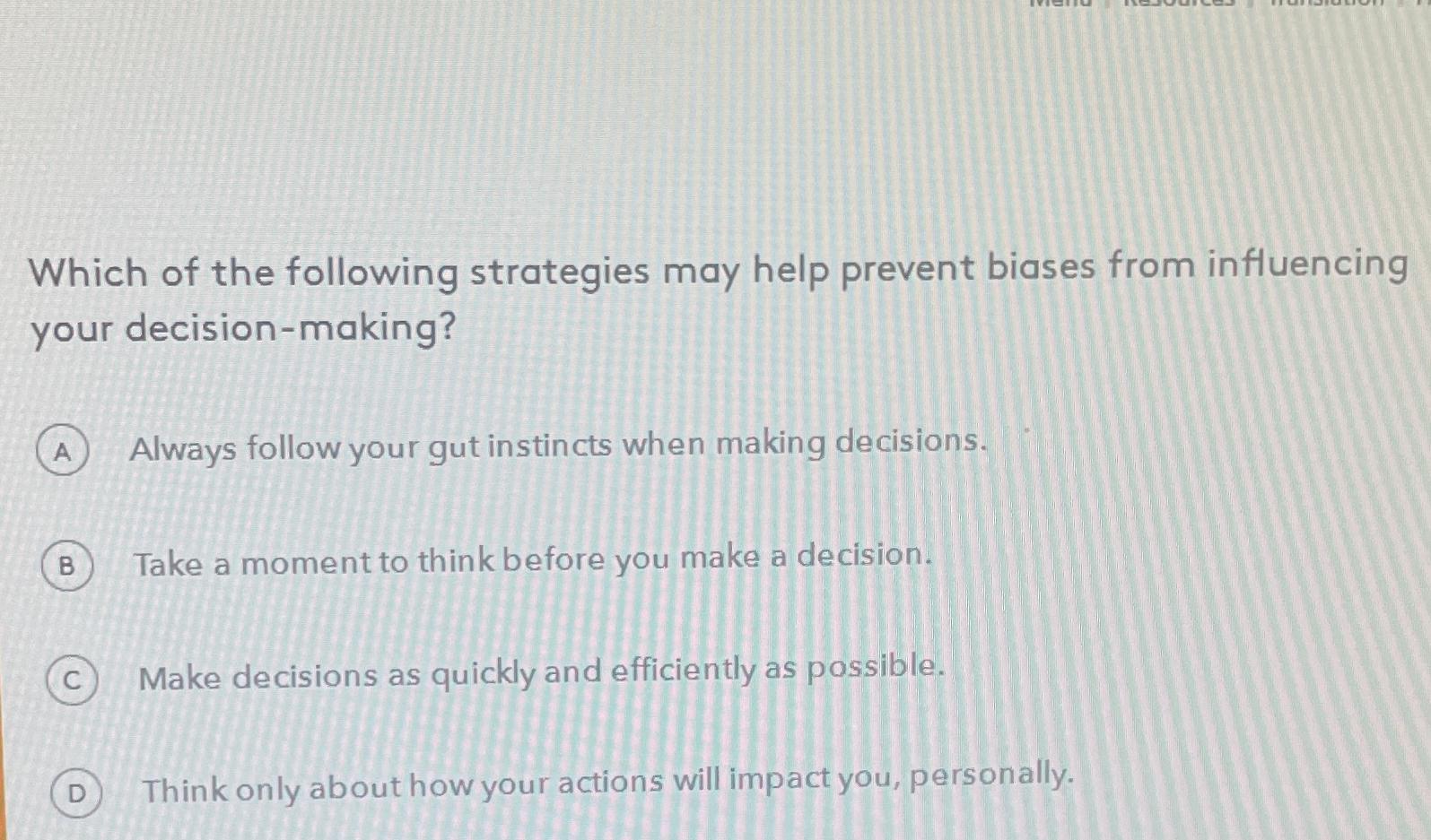 Solved Which of the following strategies may help prevent | Chegg.com