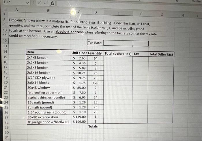 Solved Problem: Shown below is a material list for building | Chegg.com
