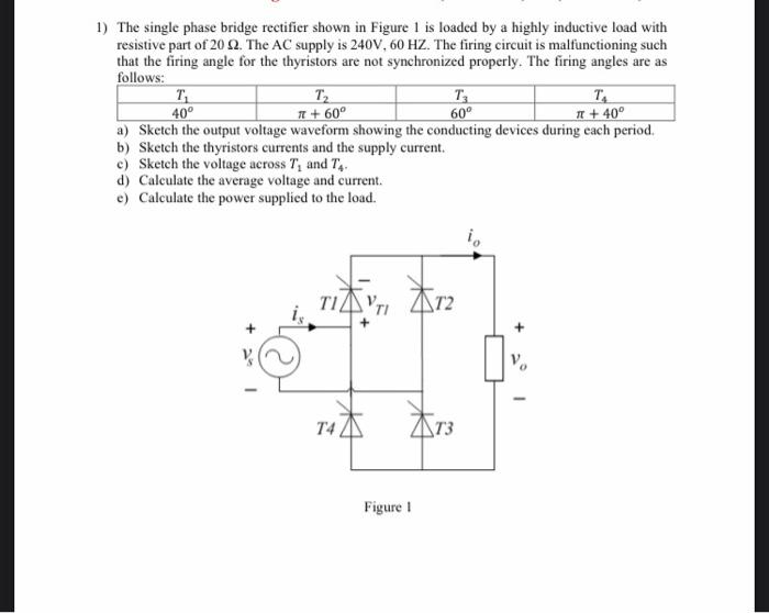 Solved 1) The single phase bridge rectifier shown in Figure | Chegg.com