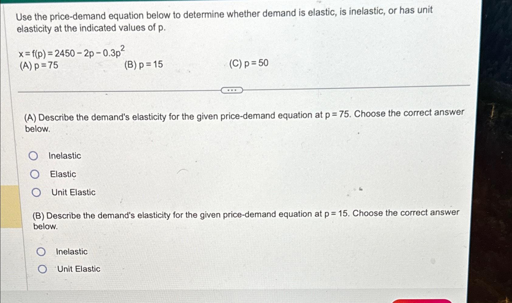 Solved Use the price-demand equation below to determine | Chegg.com