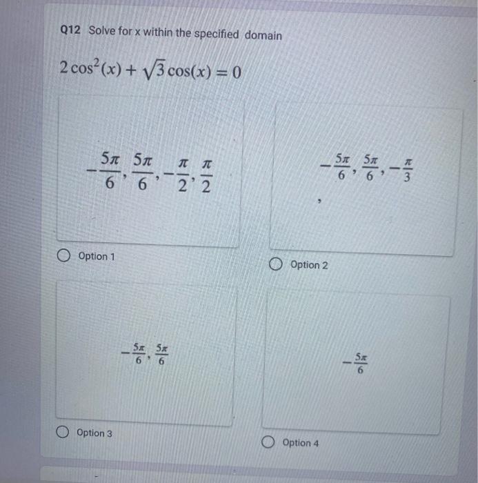 Q12 Solve for x within the specified domain | Chegg.com