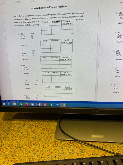 Solved Font An: Arterial Blood Gas Practice Problems 6. pH | Chegg.com