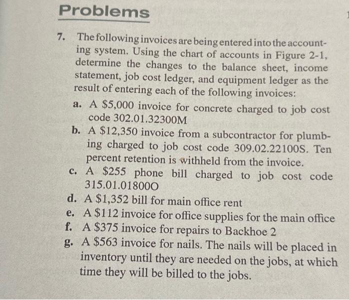 Solved Problems 7. The following invoices are being entered | Chegg.com