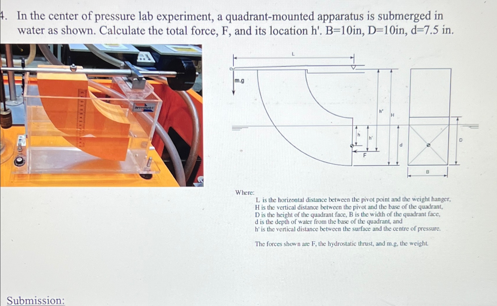 Solved In the center of pressure lab experiment, a | Chegg.com