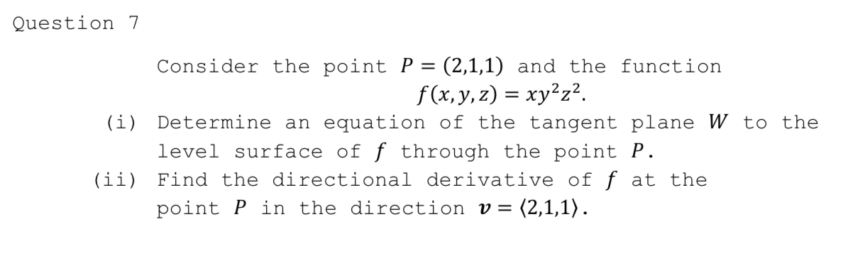 Solved Question 7Consider the point P=(2,1,1) ﻿and the | Chegg.com
