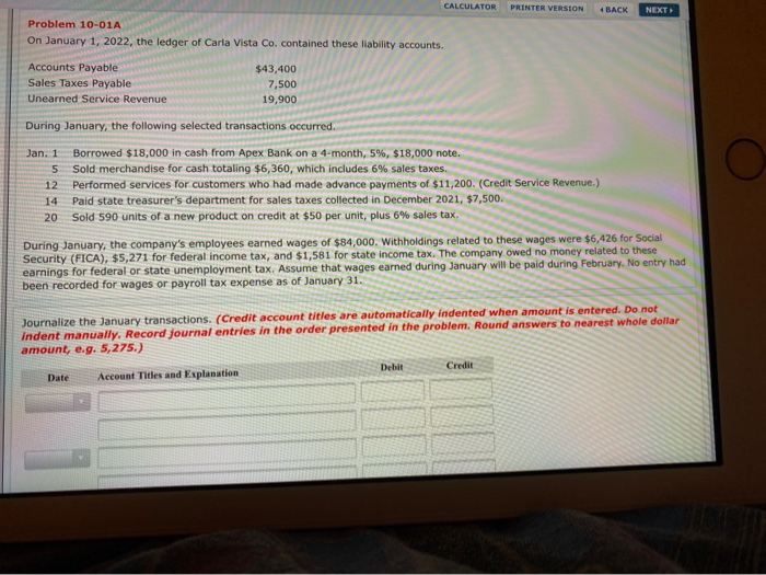 Solved PRINTER VERSION BACK NEXT CALCULATOR Problem 10-01A | Chegg.com