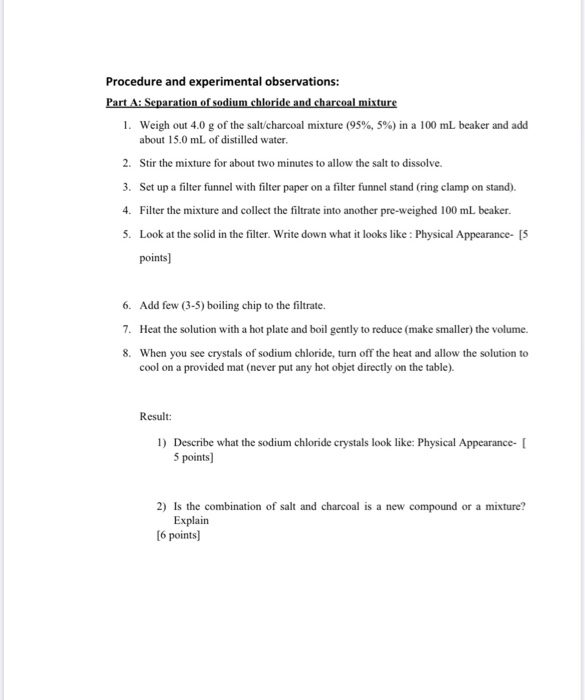 Separation of mixtures by a) Filtration Objectives: | Chegg.com