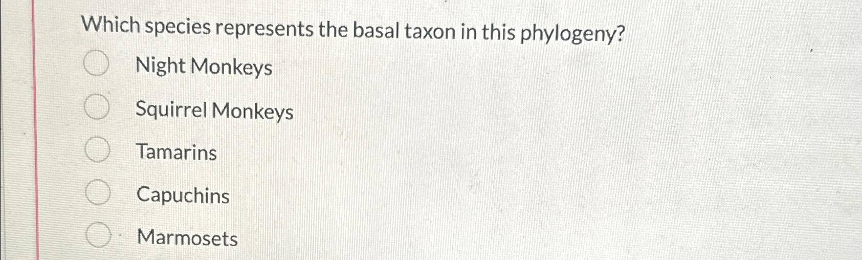 Solved Which species represents the basal taxon in this | Chegg.com