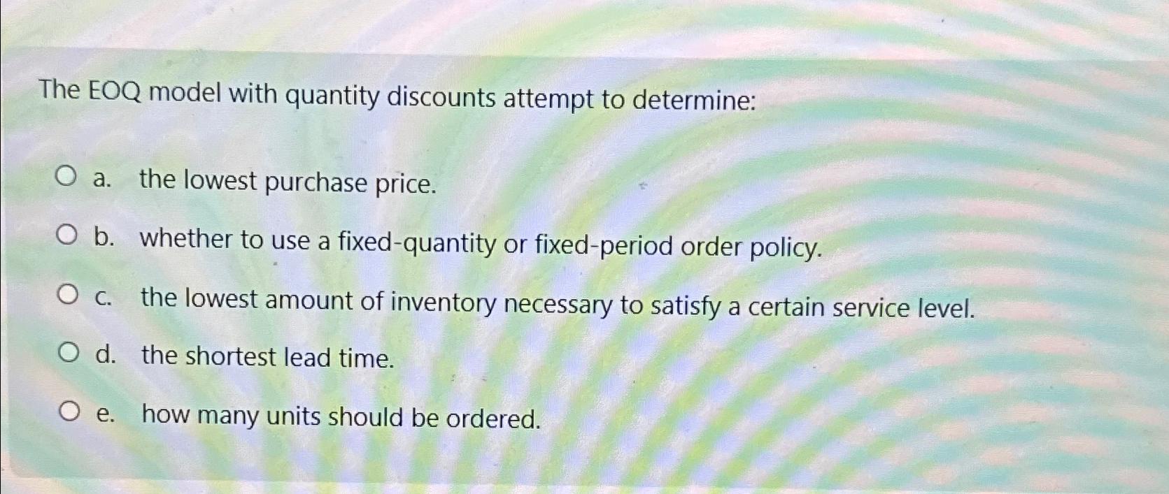 Solved The EOQ model with quantity discounts attempt to | Chegg.com