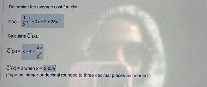 Solved Determine the average cost function. | Chegg.com