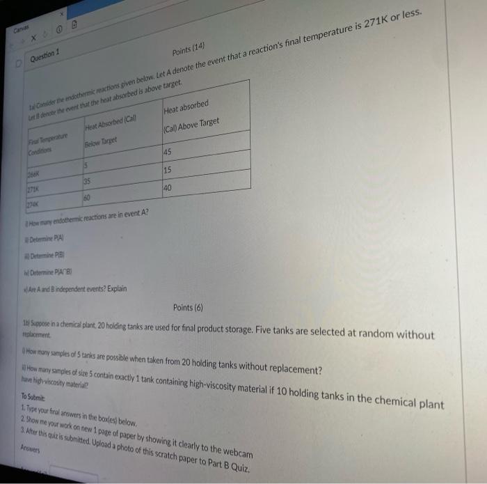 Solved 0 x Question 1 Points (14) I Candider nie endothermic | Chegg.com