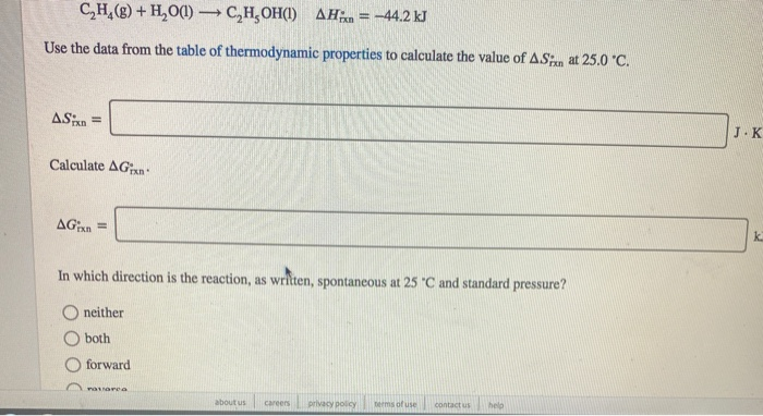 Solved C,H,() + H2O(l) — C,H,OH(1) AHix = -44.2 kJ Use the | Chegg.com
