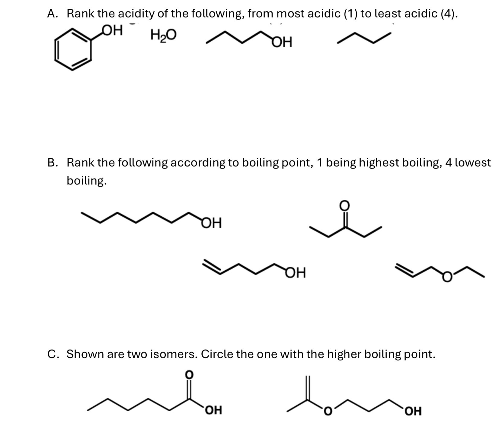 Solved A. ﻿Rank the acidity of the following, from most | Chegg.com