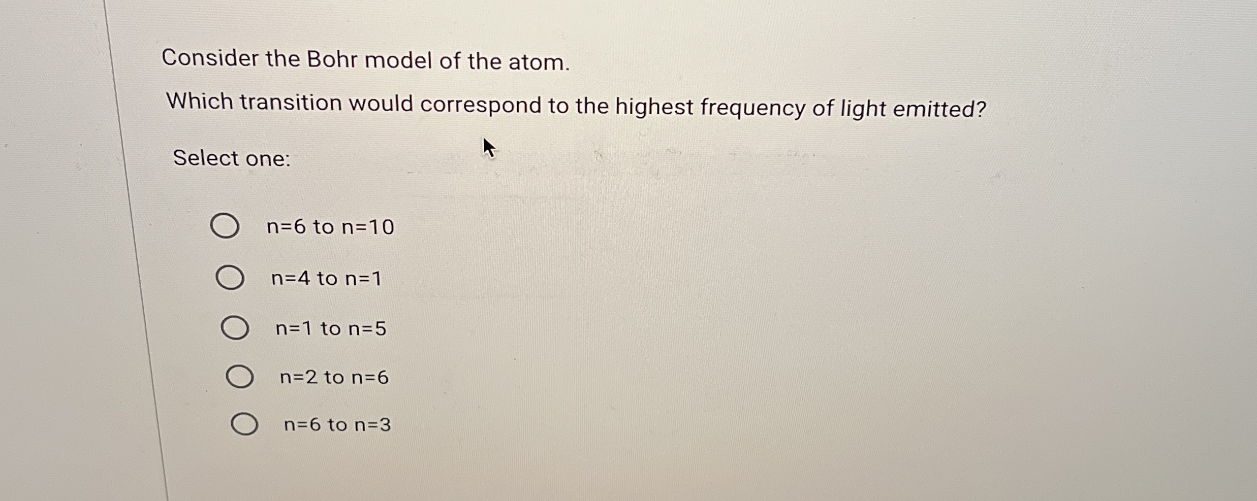 Solved Consider the Bohr model of the atom.Which transition | Chegg.com