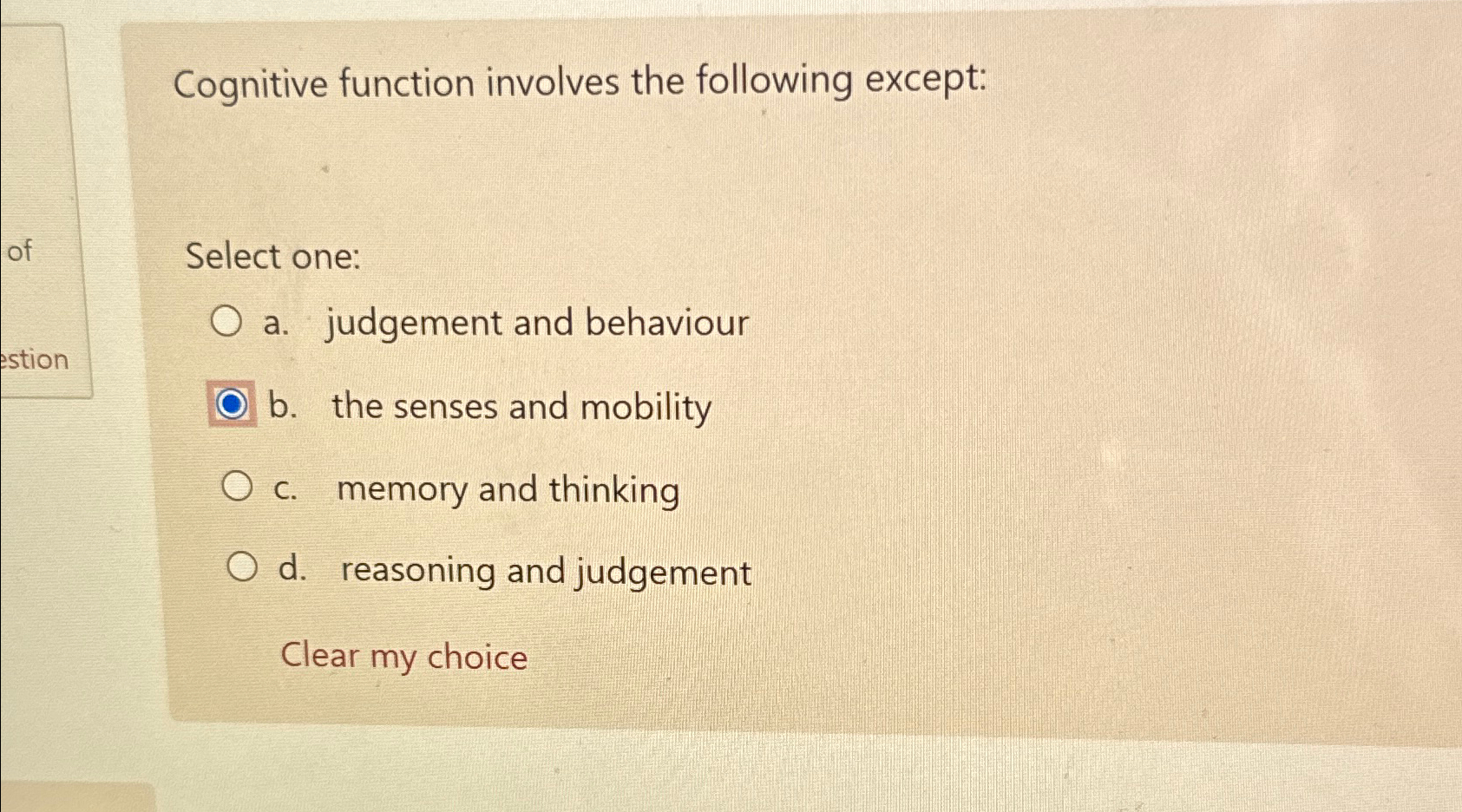 Solved Cognitive function involves the following | Chegg.com