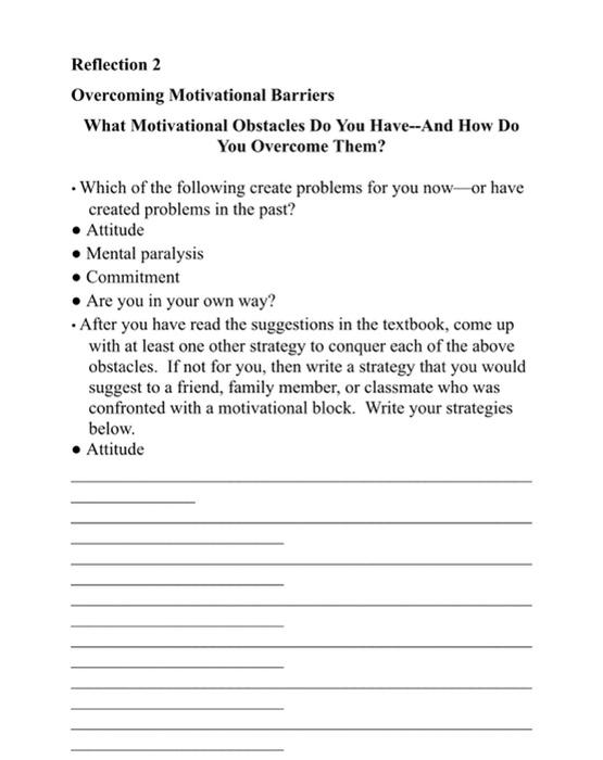 Solved Reflection 2 Overcoming Motivational Barriers What | Chegg.com