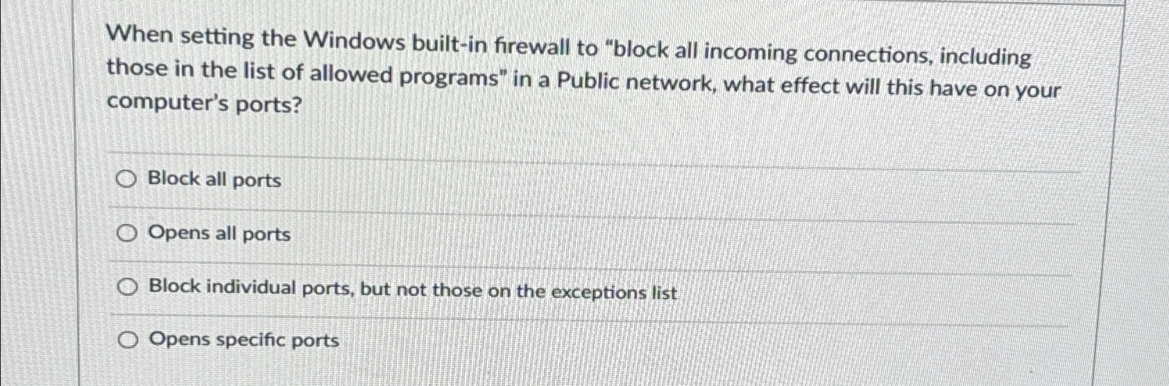 Solved When setting the Windows built-in frewall to "block | Chegg.com